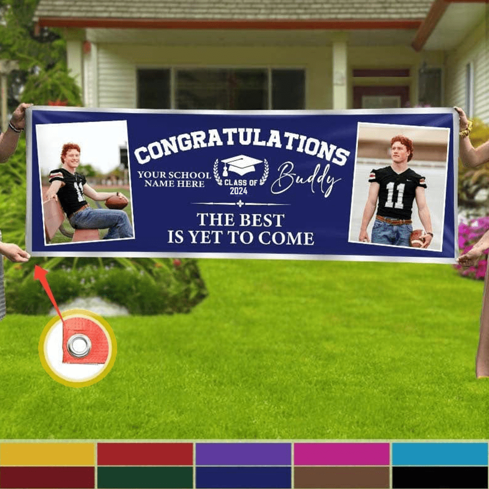 Congratulations Graduation Banner with 2 Pictures – GiftWorldVip